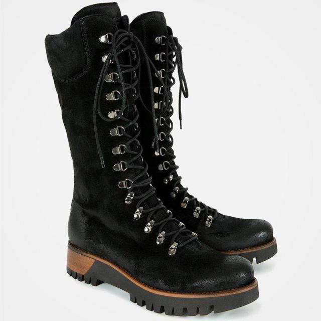 GALE Combat Boots with Warm Fur Lining Insole Non-slip Outsole Zipper ...